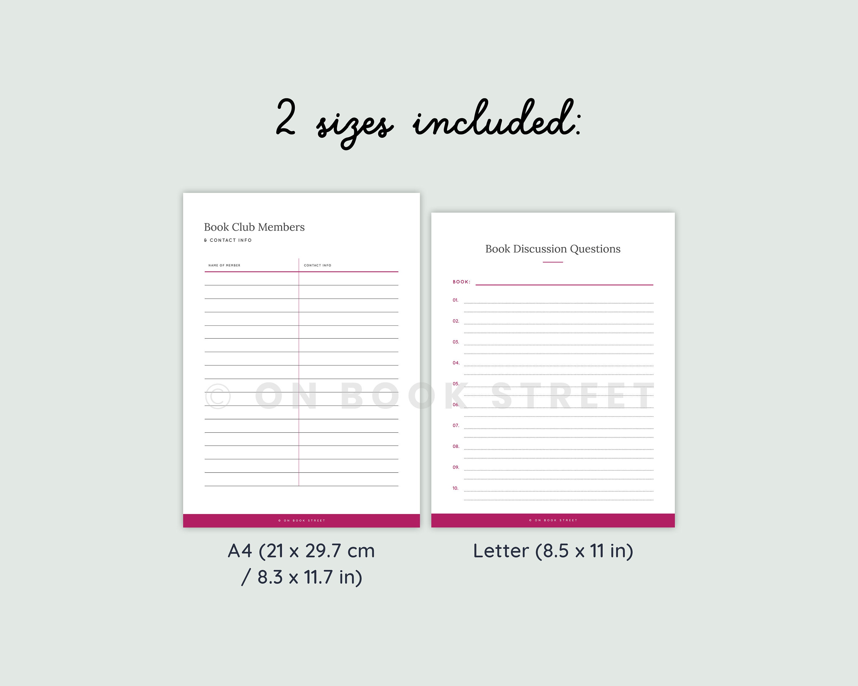 Book Club Planner Reading Group Printable Book Club - Etsy