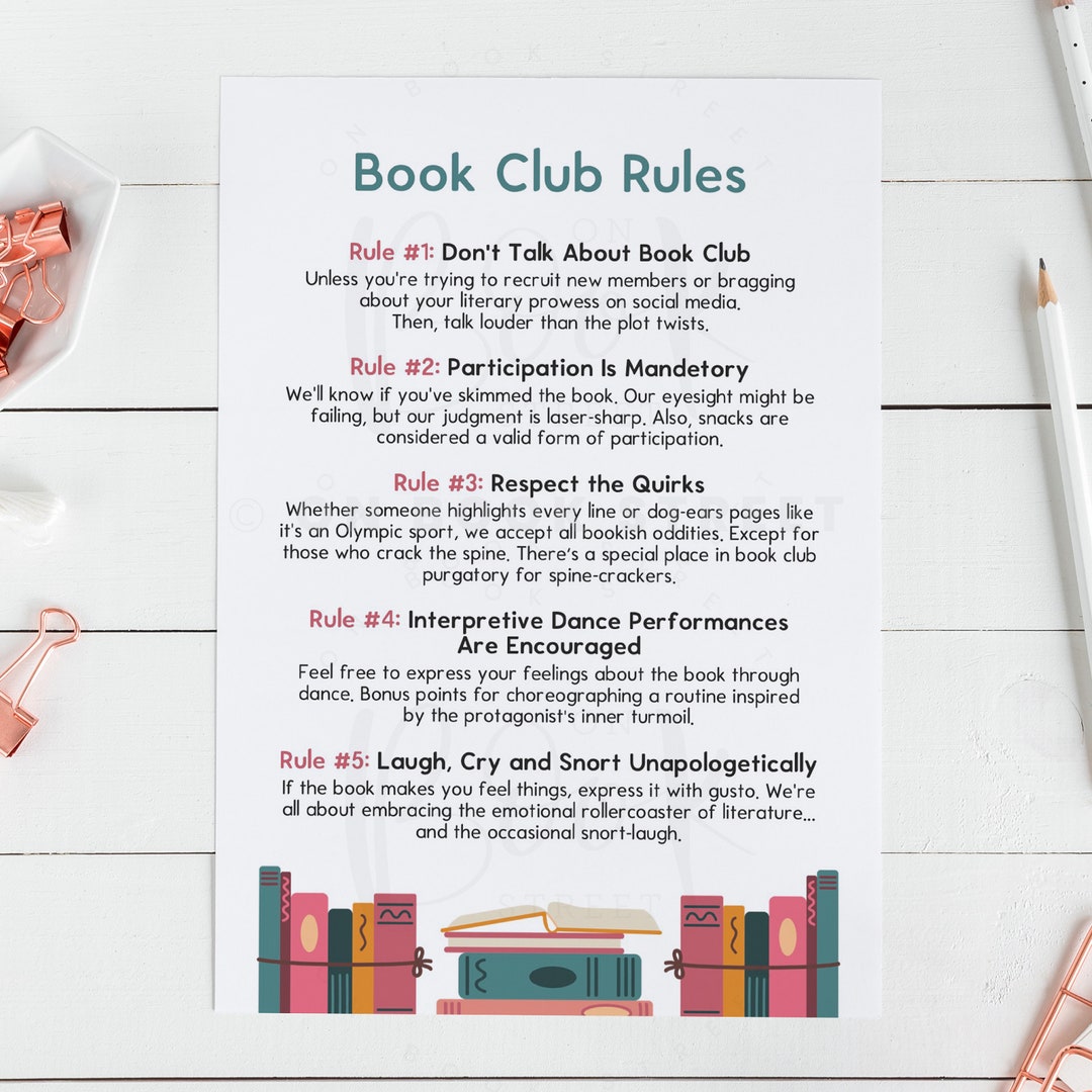 Funny Book Club Rules Printable, Book Club Gift, PDF DOWNLOAD - Etsy
