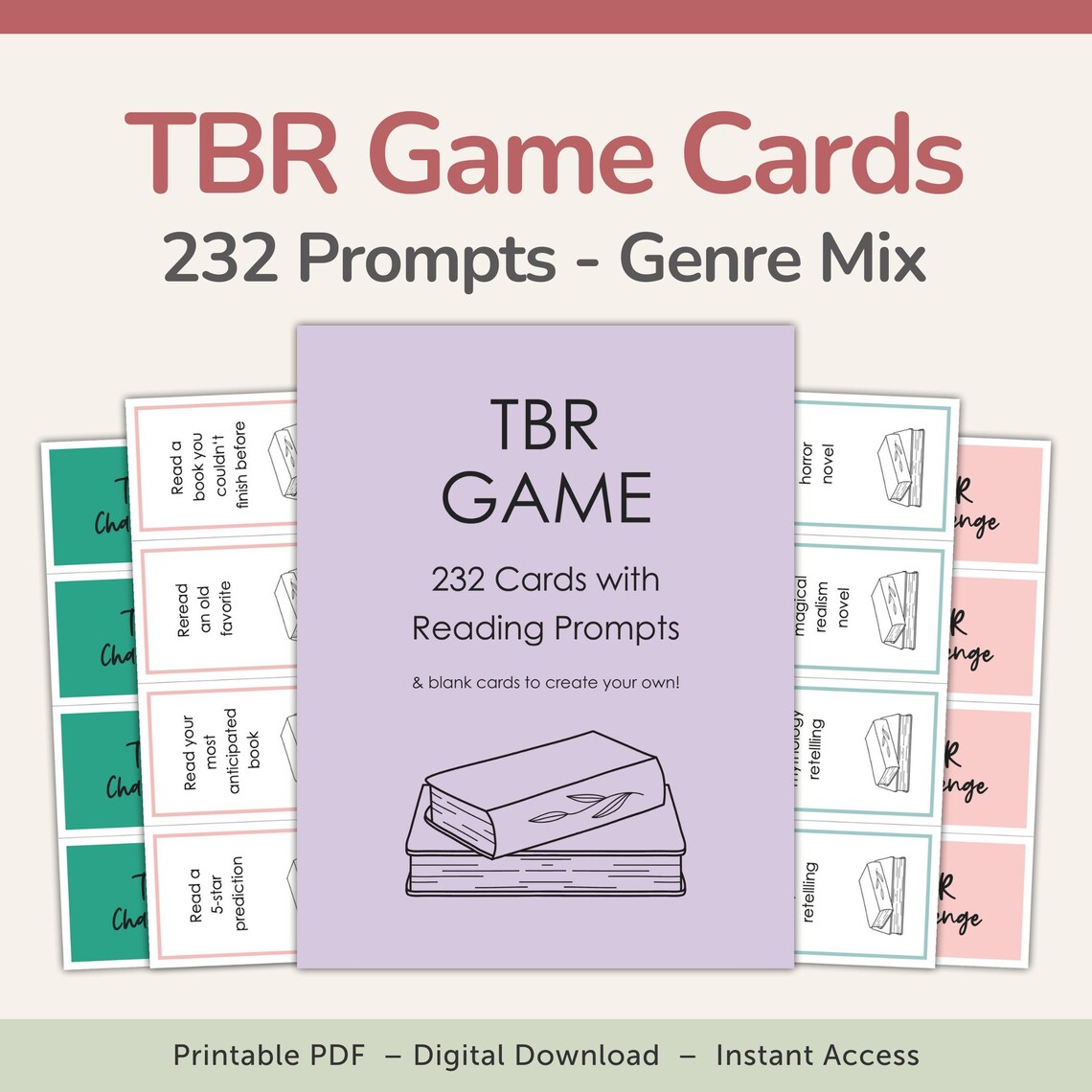 TBR Game, Printable Reading Prompts Cards, What to Read Next, PDF ...