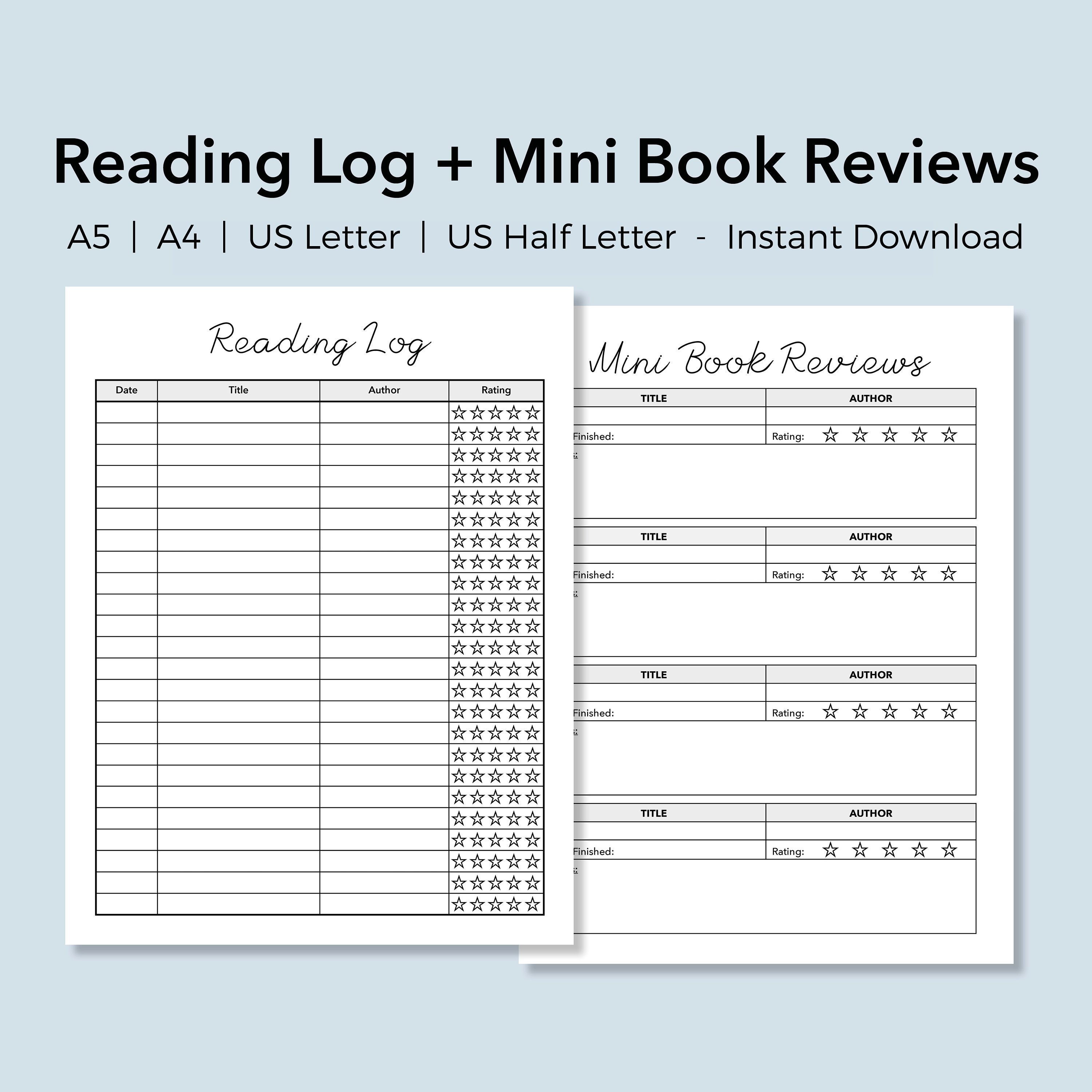 Reading journal Reading log Reading tracker Book log | Etsy