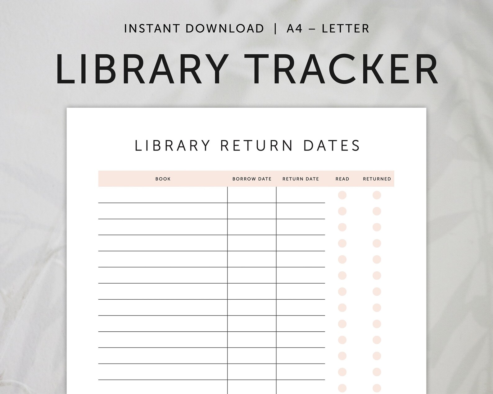 Printable Library Book Tracker With Return Dates, PDF DOWNLOAD - Etsy