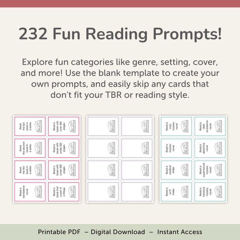 Printable Reading Challenge Templates, TBR Game Cards, Books to Read ...