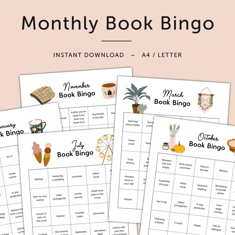 Monthly Book Bingo Printable, TBR Game With Reading Prompts, What to ...
