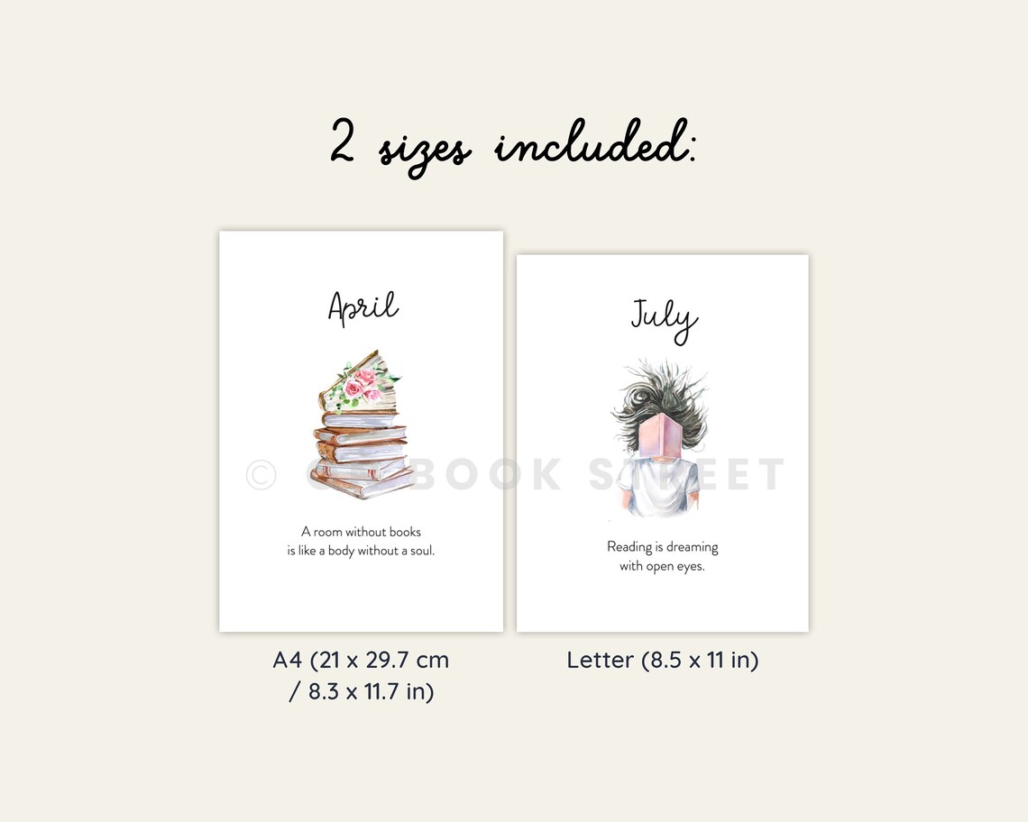 Printable Undated Calendar for Book Lovers Book Quotes Wall - Etsy