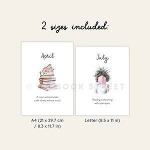 Printable Undated Calendar for Book Lovers, Book Quotes Wall Calendar ...