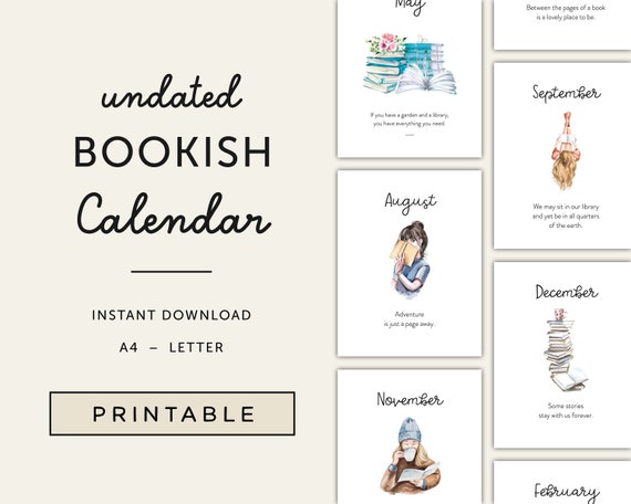 Printable Undated Calendar for Book Lovers Book Quotes Wall - Etsy