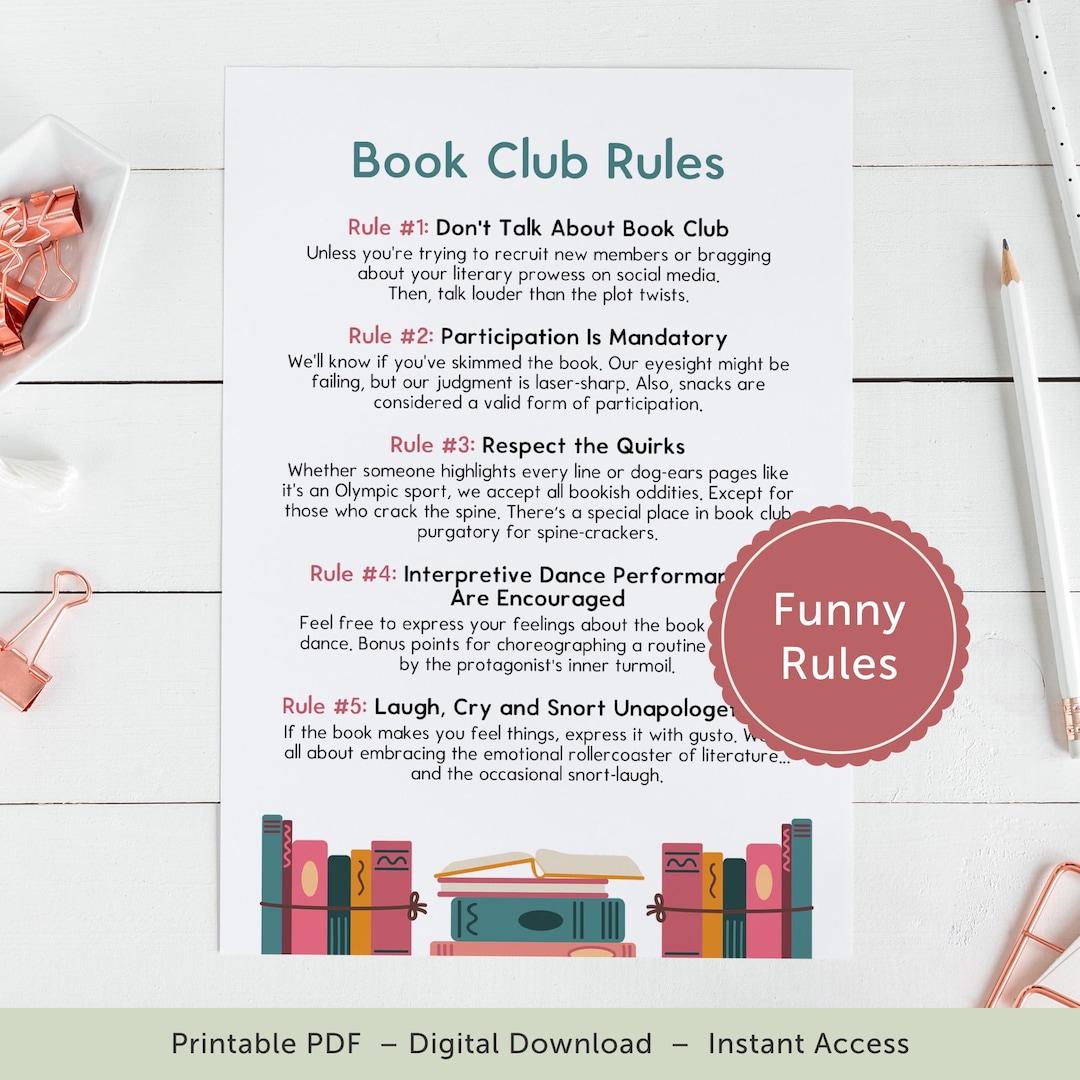 Funny Book Club Rules Printable, Book Club Gift, PDF – DOWNLOAD - Etsy