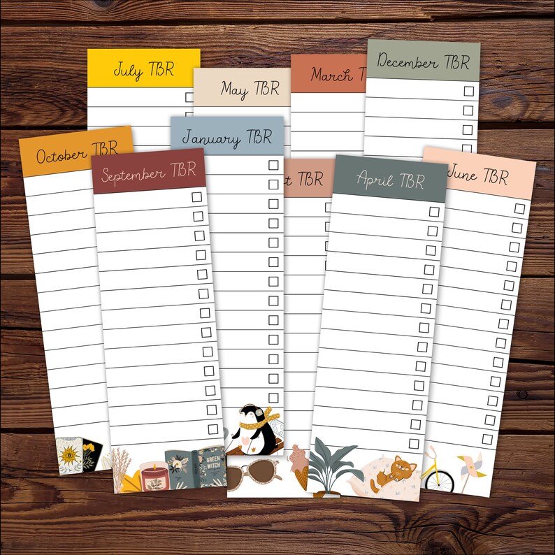 Monthly TBR Bookmarks Printable Reading List Bookmark Set - Etsy