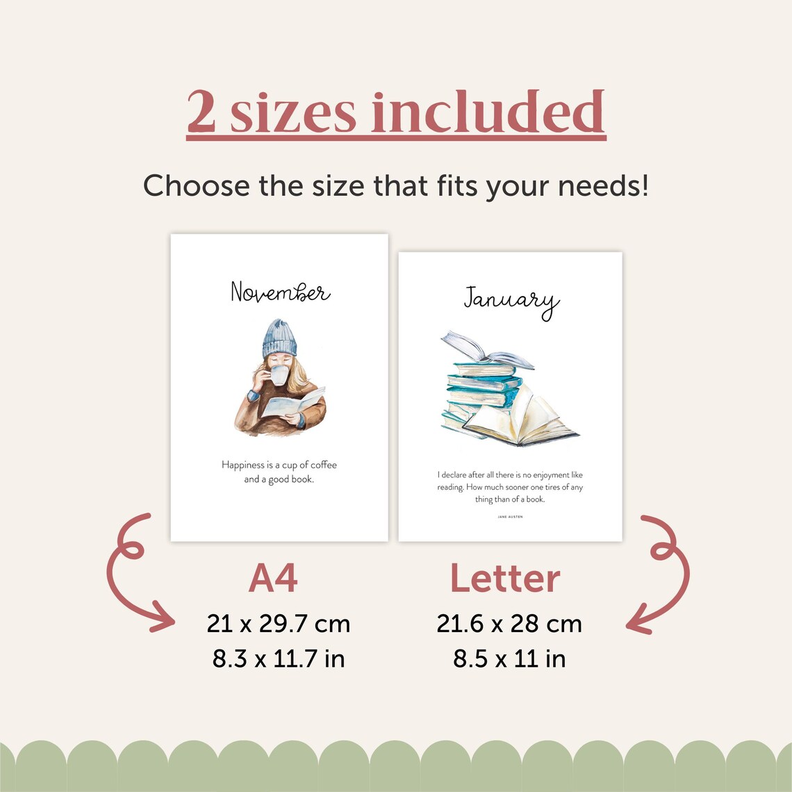 Printable Undated Calendar for Book Lovers, Book Quotes Wall Calendar ...