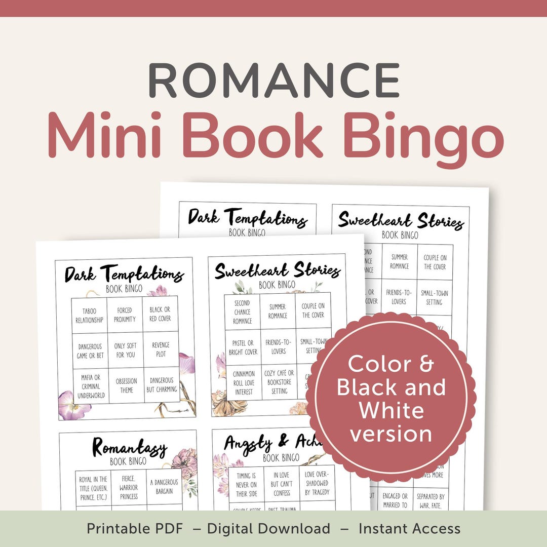 Romance Mini Book Bingo Printable, TBR Game, Reading Prompts, What to ...