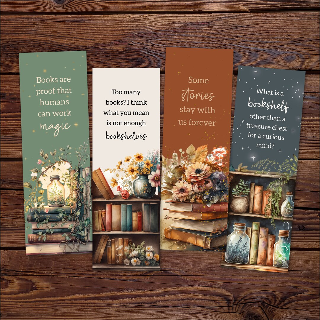 Bookshelf Bookmarks Printable, Floral Bookmarks With Quotes, PDF ...