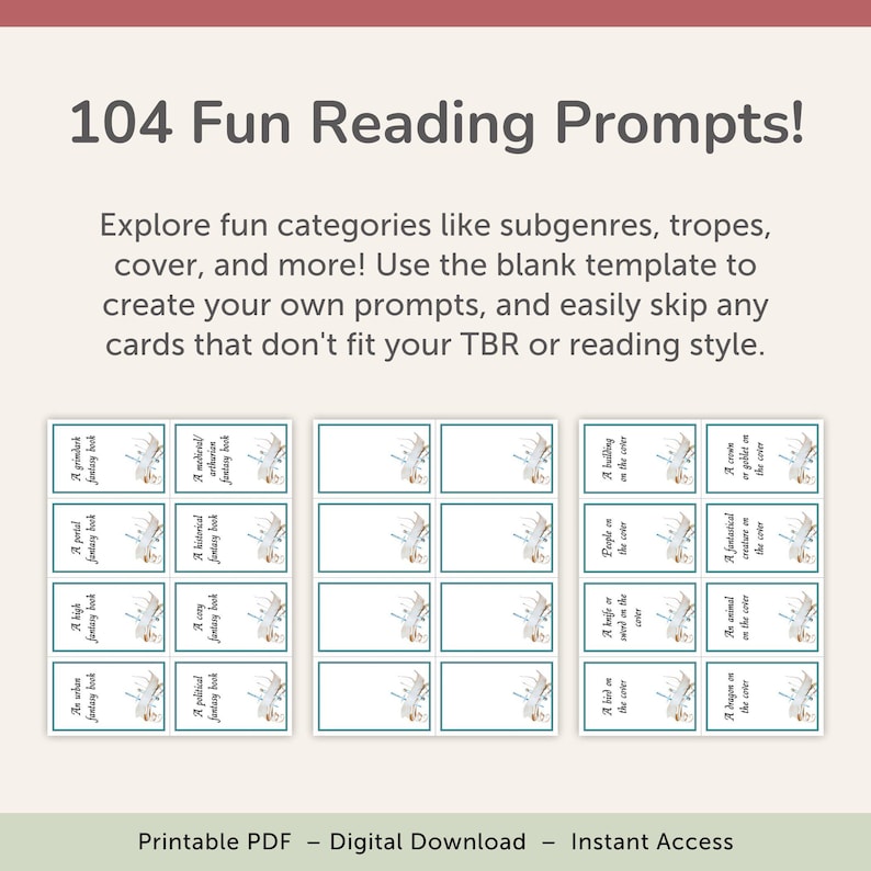 Fantasy TBR Game, Printable Reading Prompts Cards, What to Read Next ...