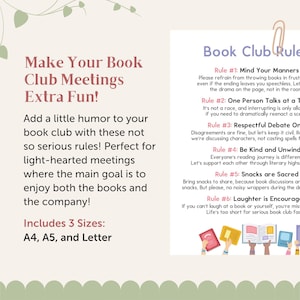 Book Club Rules Printable, Funny Book Club Gift, PDF – DOWNLOAD - Etsy