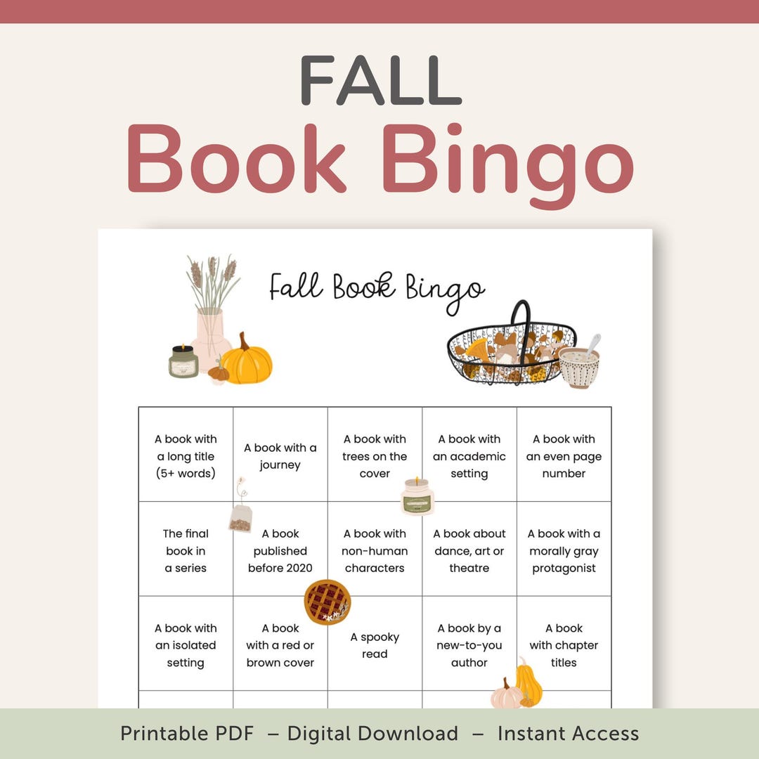 Fall Book Bingo Printable, Autumn TBR Game, Reading Prompts, What to ...