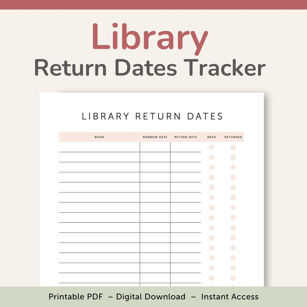 Printable Library Book Tracker With Return Dates, PDF – DOWNLOAD - Etsy