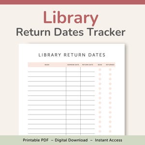 Printable Library Book Tracker With Return Dates, PDF DOWNLOAD - Etsy