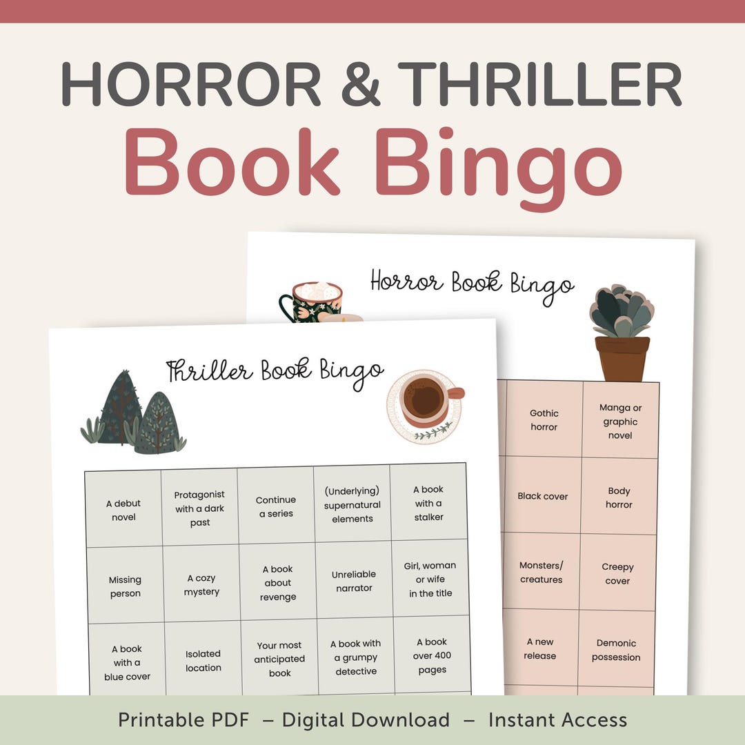 Horror & Thriller Book Bingo Printable, TBR Game, Reading Prompts, What ...