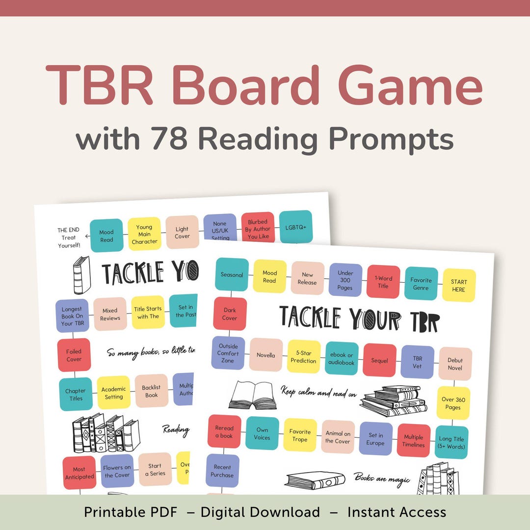 Printable TBR Board Game With Reading Prompts, Reading Challenge ...