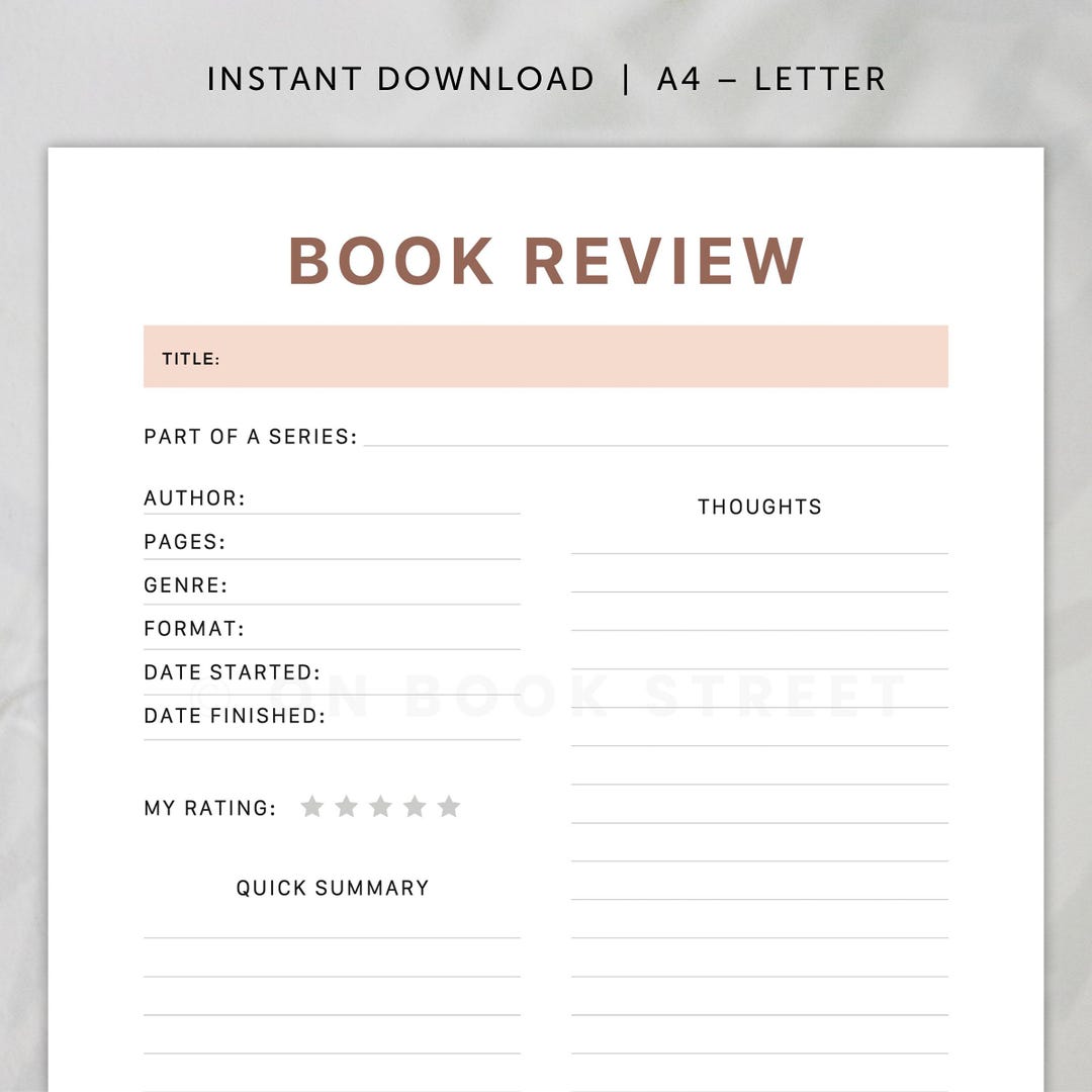 Printable Book Review Template, PDF – DOWNLOAD - Etsy