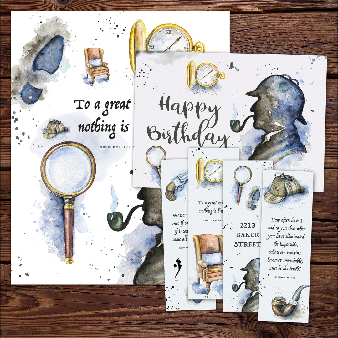 Sherlock Holmes Birthday Gift Set, Bookish Birthday Card + Book Poster ...