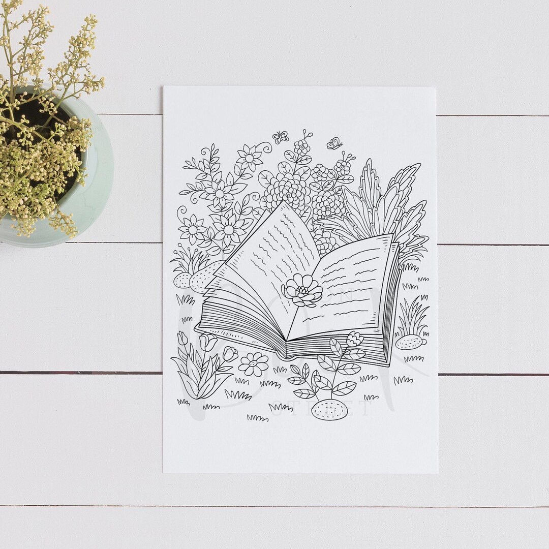 Printable Coloring Page for Book Lovers, Bookish Gifts for Readers ...