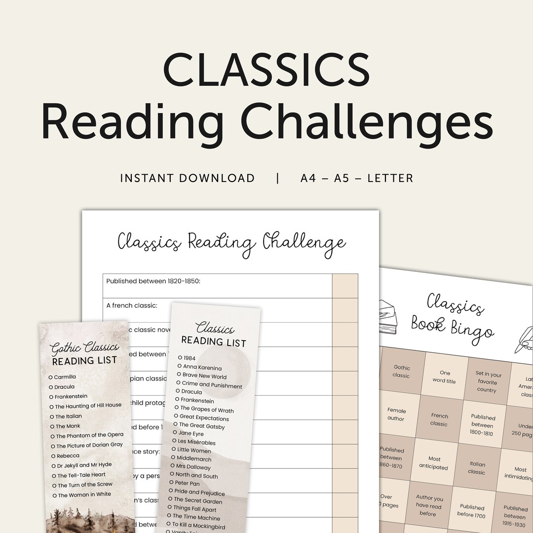 Classic Literature Reading Challenges, Classics Book Bingo, Printable Bookmarks Reading List ...
