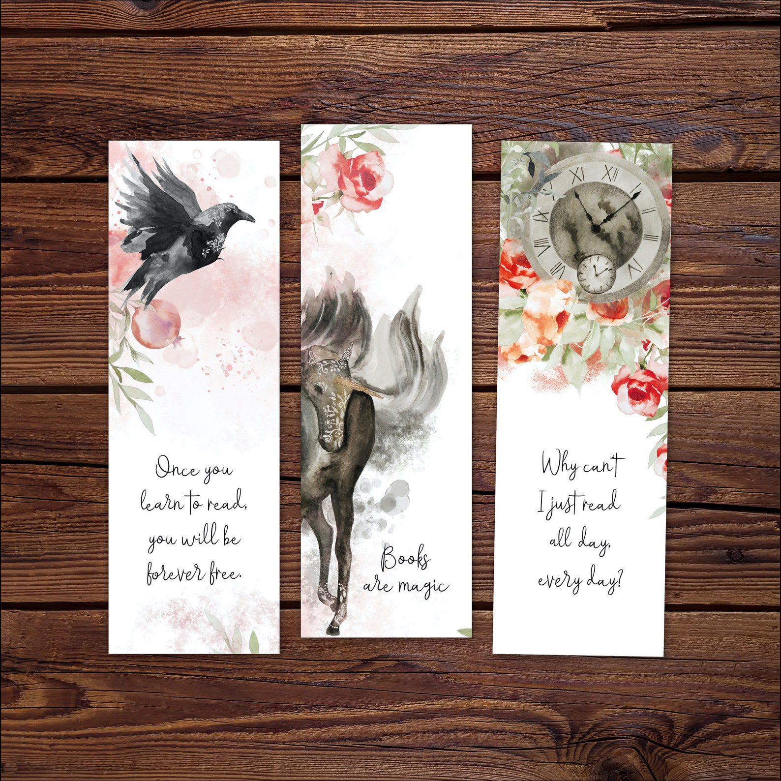 Printable Bookmarks With Quotes, Watercolor Bookmark Art, Bookish Gifts ...