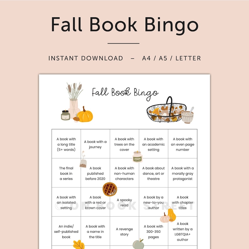 Fall Book Bingo Printable, Autumn TBR Game, Reading Prompts, What to ...