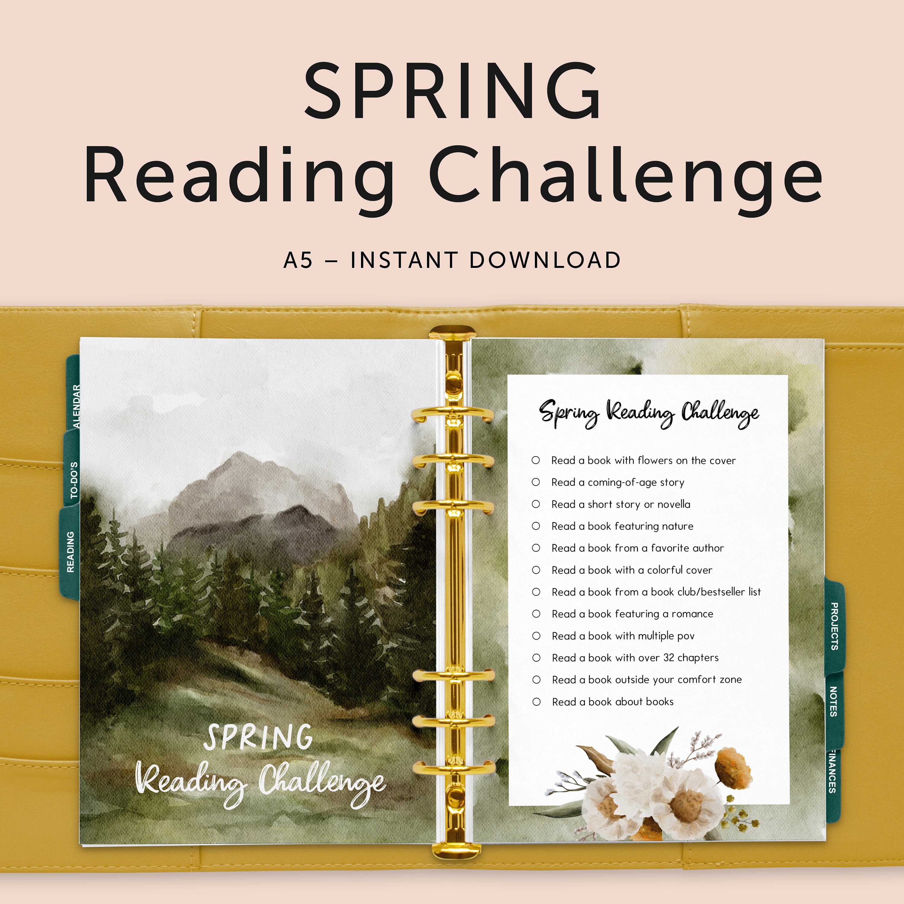 Spring Reading Challenge Printable Planner Inserts, Reading Prompts ...