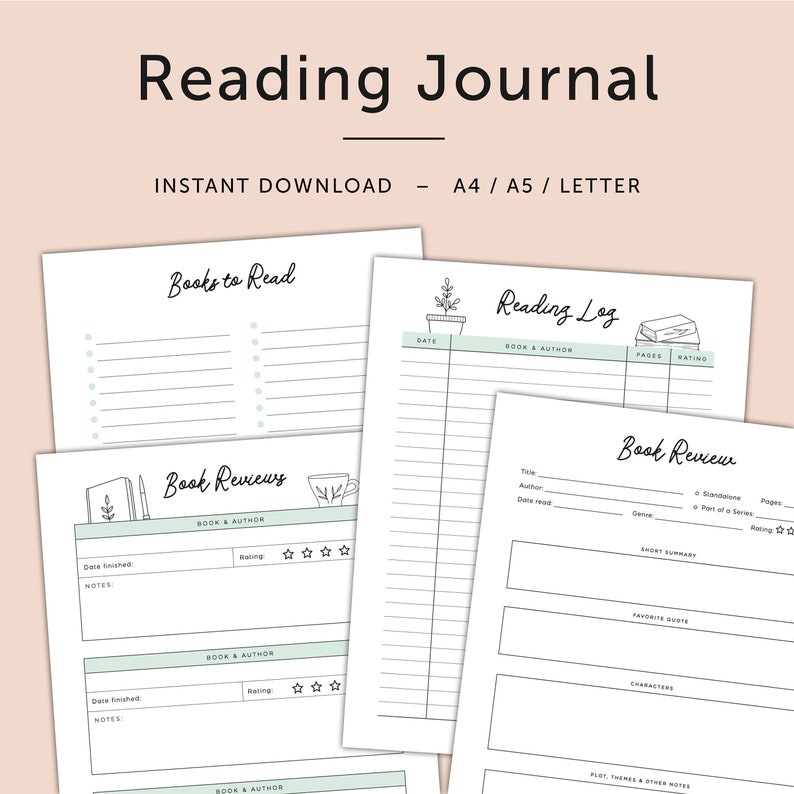 Book Review Template, Printable Reading Journal, PDF DOWNLOAD - Etsy
