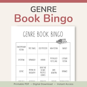 Genre Book Bingo, Printable TBR Game, Reading Challenge, PDF – DOWNLOAD ...