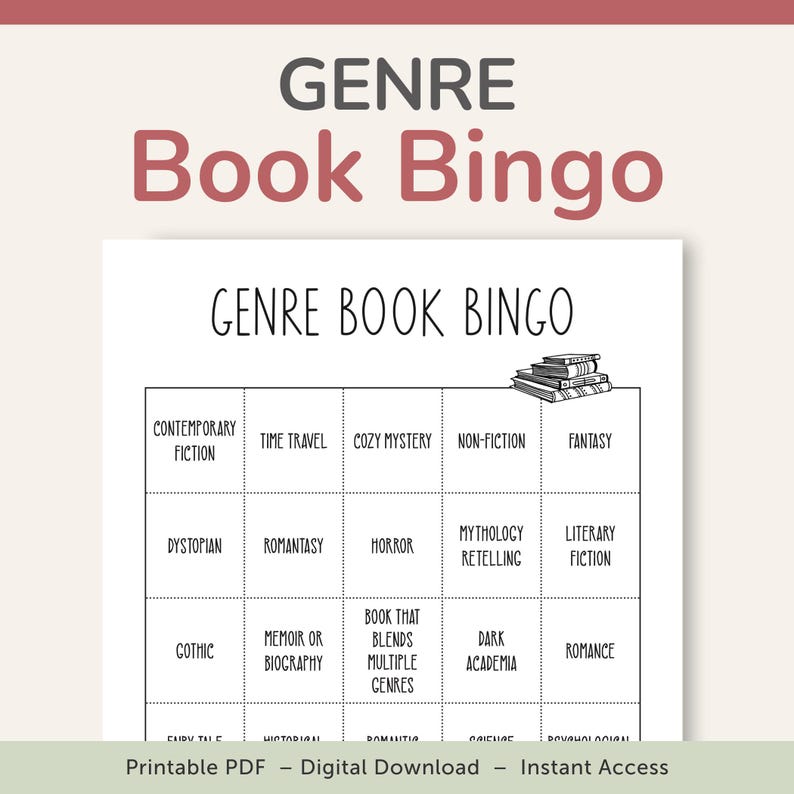 Genre Book Bingo, Printable TBR Game, Reading Challenge, PDF – DOWNLOAD ...