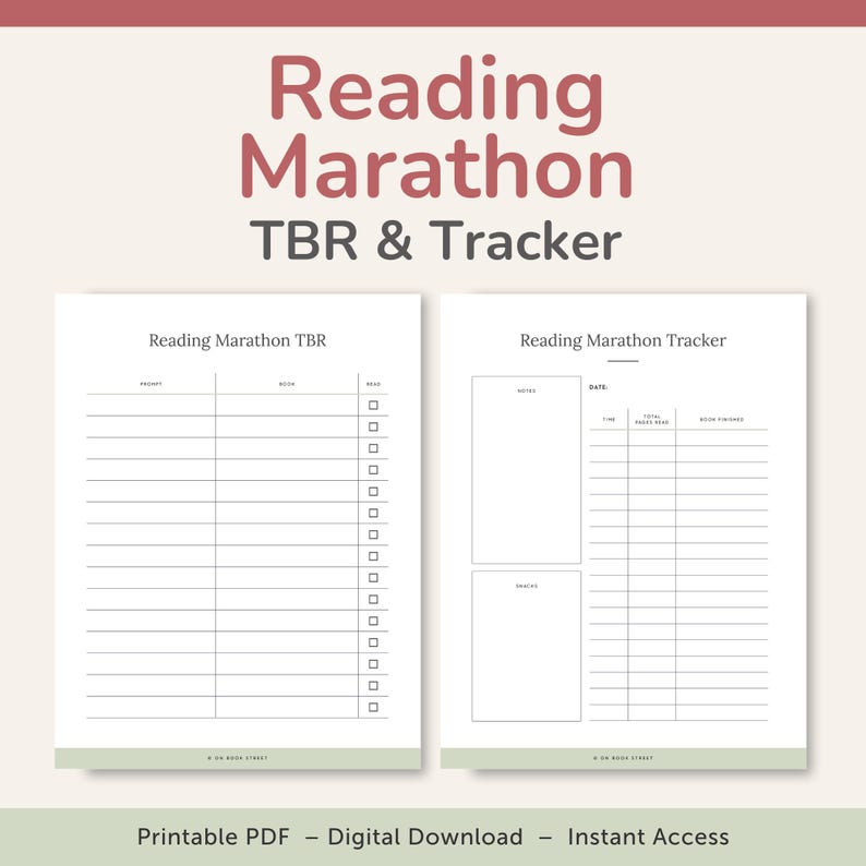 Reading Marathon Tracker Printable, Reading Marathon TBR List, PDF ...
