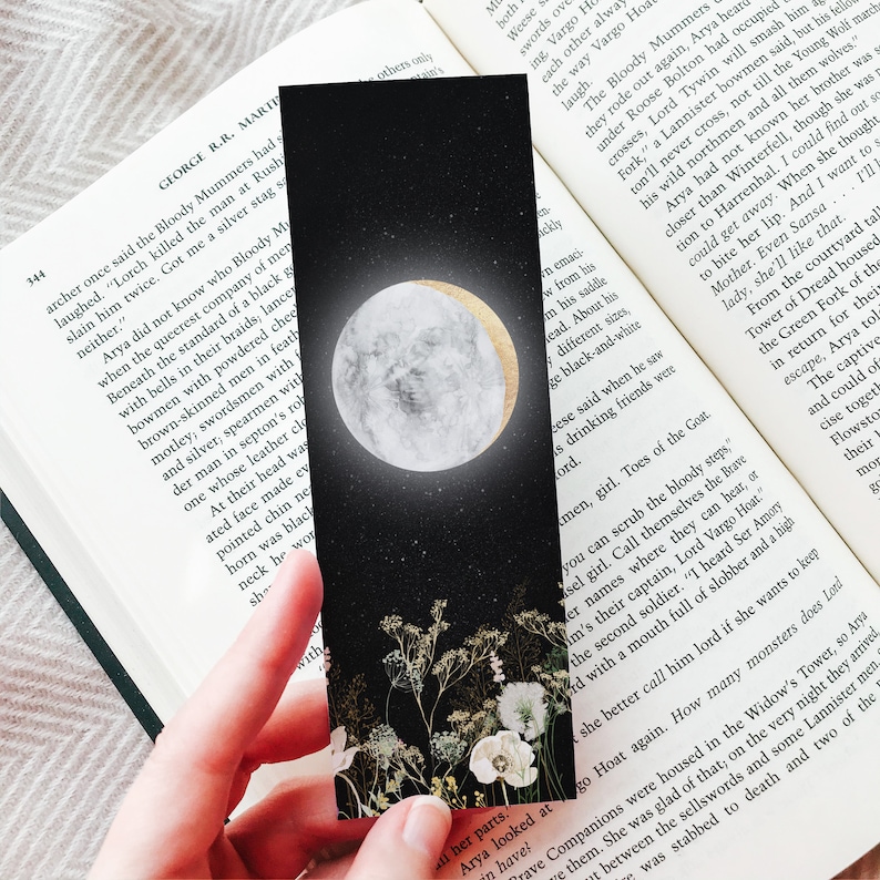 Moon Flower Printable Bookmarks Set, Night Sky Bookmarks Moon Phases ...