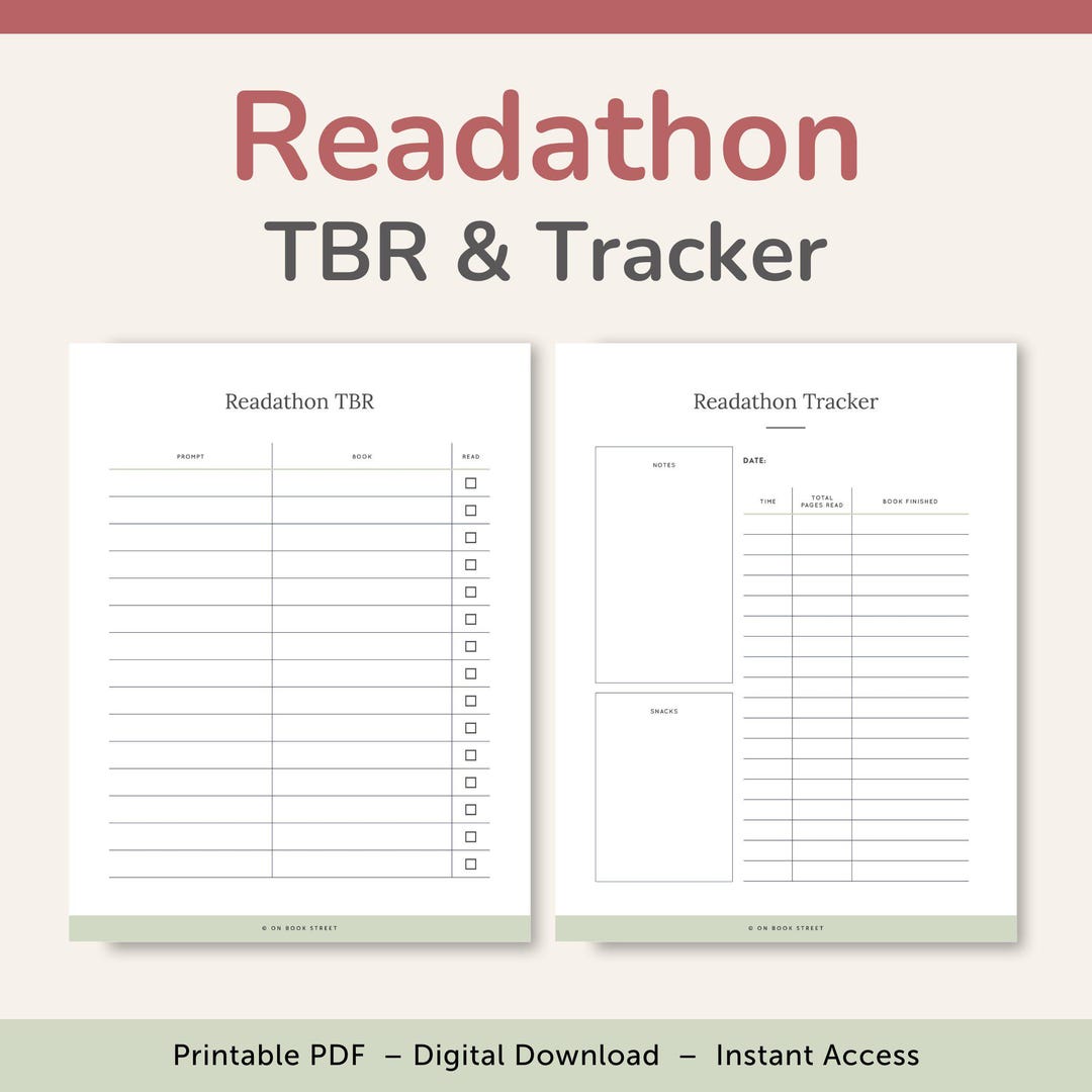 Readathon Tracker Printable, Readathon TBR List, PDF - DOWNLOAD - Etsy