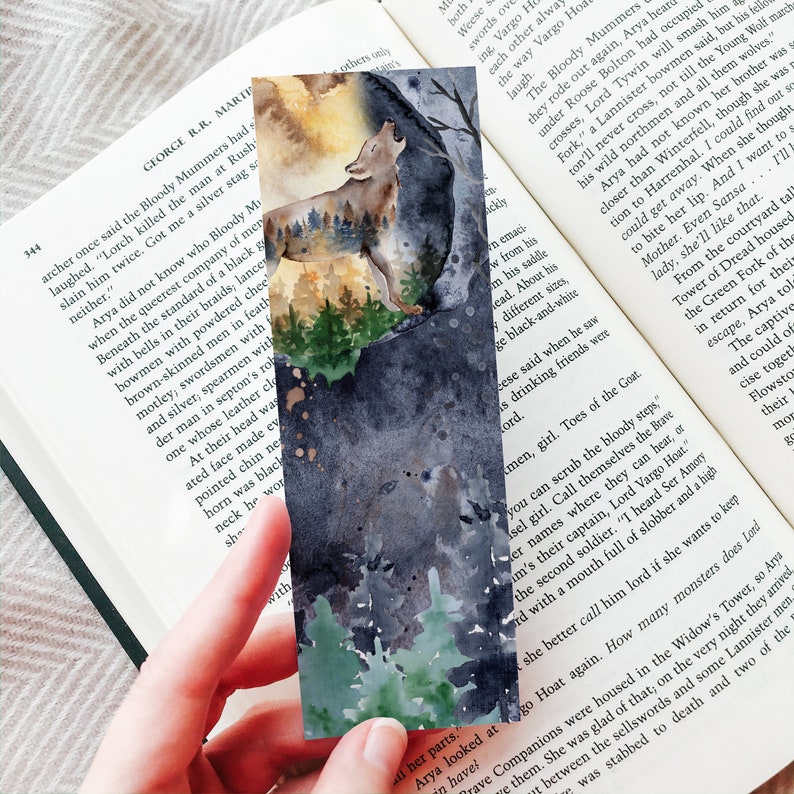 Wolf Bookmarks Printable, Woodland Landscape Watercolor Bookmark Set ...