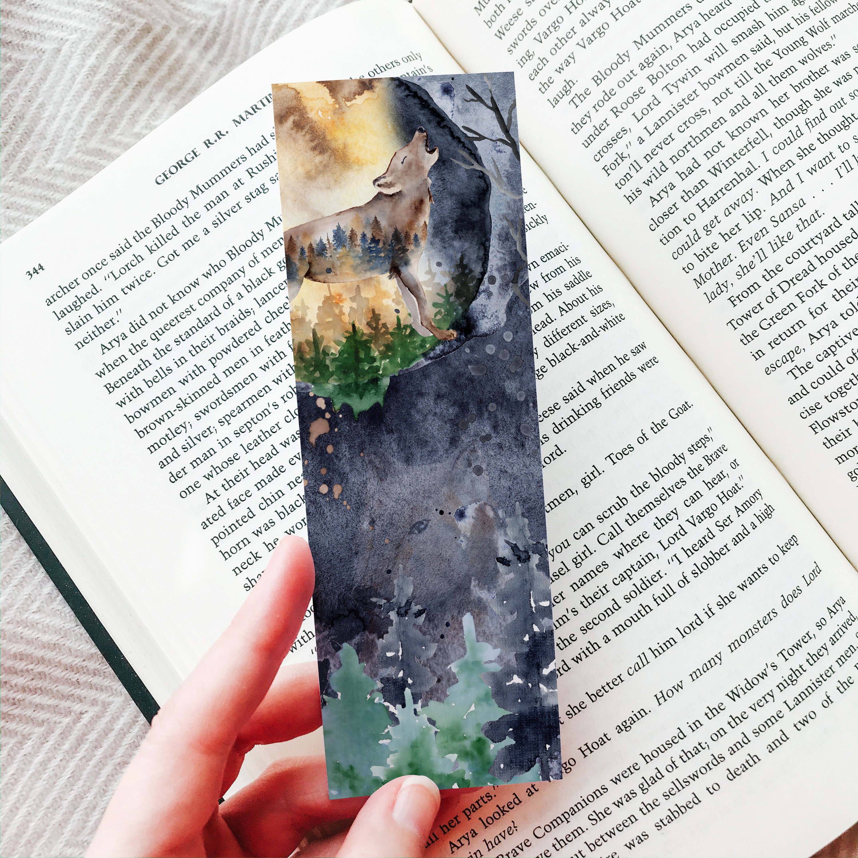 Wolf Bookmarks Printable, Woodland Landscape Watercolor Bookmark Set ...