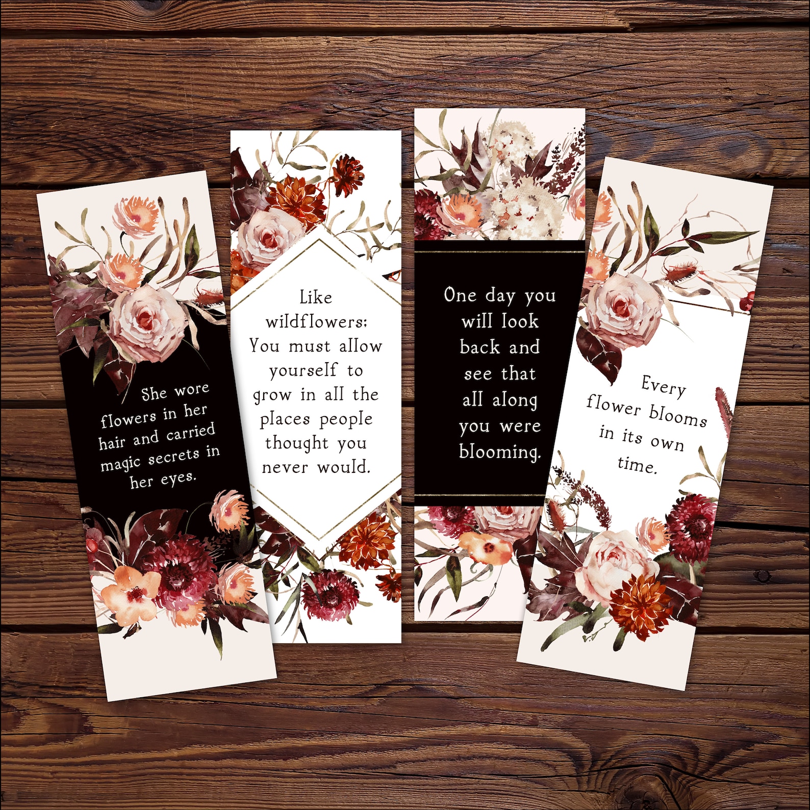 Printable Bookmarks With Inspirational Quotes Floral Bookmark - Etsy