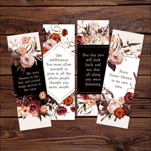 Printable Bookmarks With Inspirational Quotes, Floral Bookmark Set ...