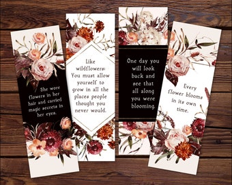 Printable Bookmarks With Inspirational Quotes Floral Bookmark - Etsy