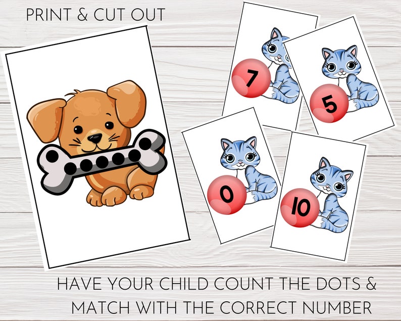 Dog & Cat Preschool Number Match Printable / Math Counting | Etsy