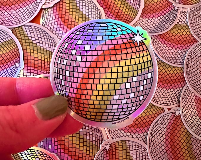 Rainbow Disco Ball Holographic Sticker - Etsy