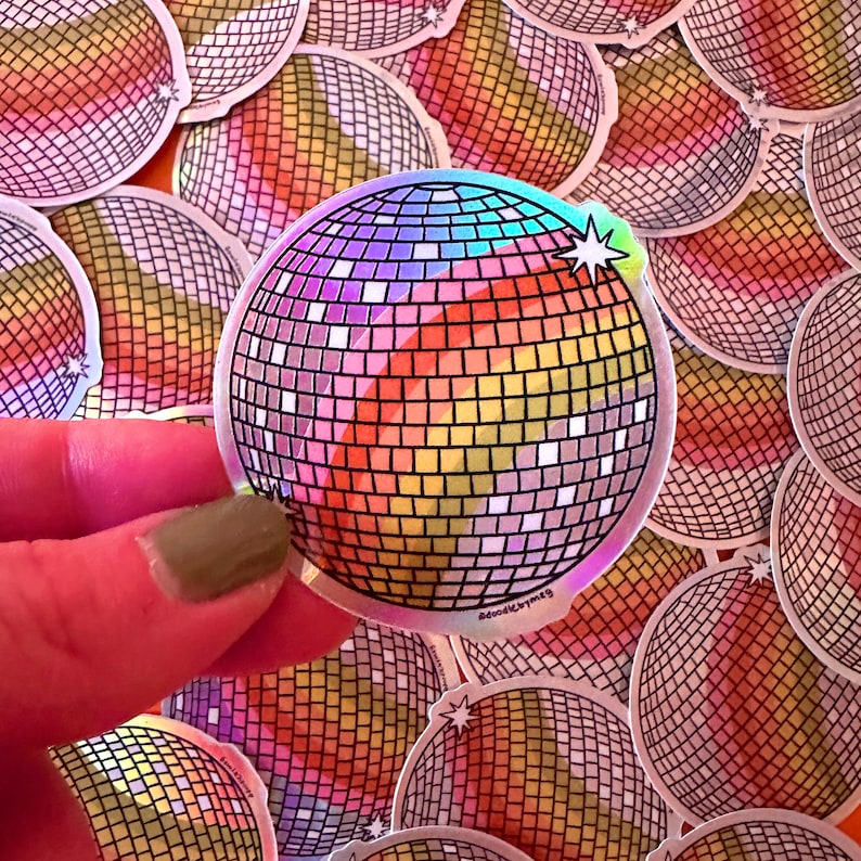 Rainbow Disco Ball Holographic Sticker - Etsy