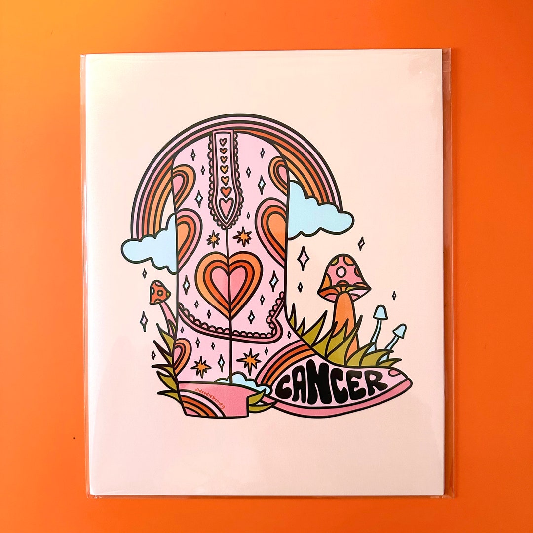 Cancer Cowboy Boot Art Print - Etsy