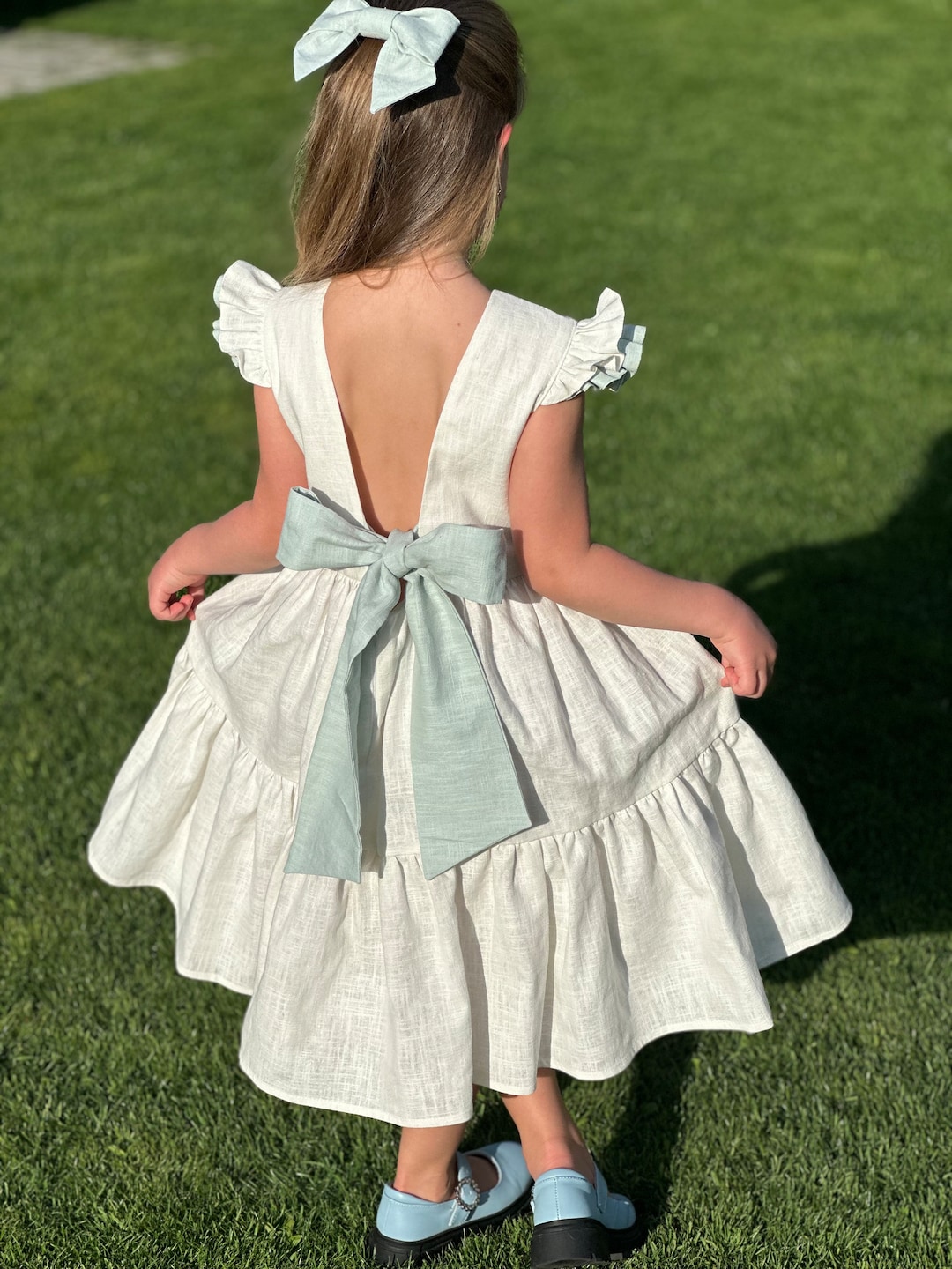 Girls Linen Dress MILA Baby Linen Dress Baptism Dress White Christening ...