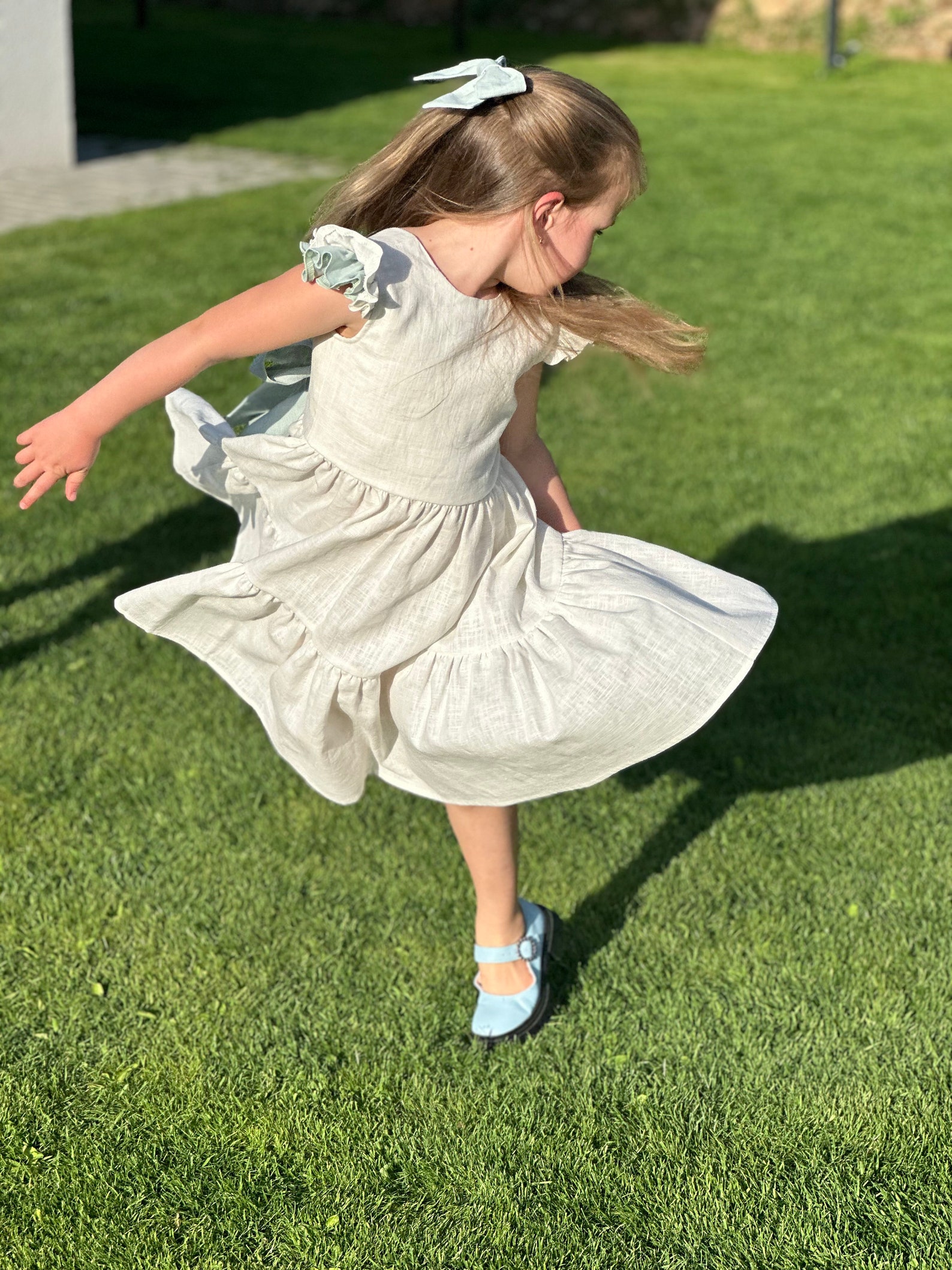 Girls Linen Dress MILA Baby Linen Dress Baptism Dress White Christening ...