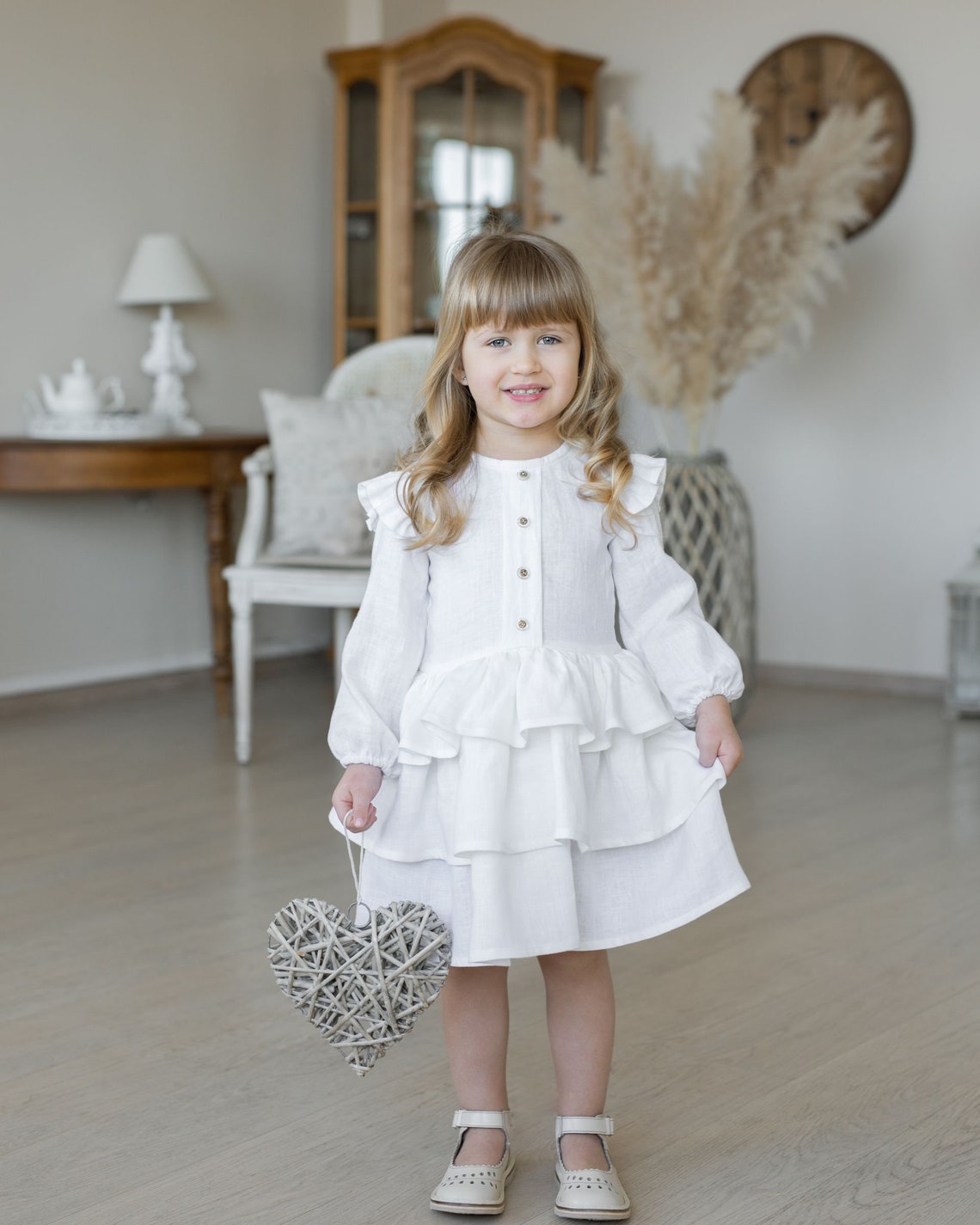 Long Sleeve Girls Linen Dress ASTRA Baby Linen Dress Baptism Dress ...