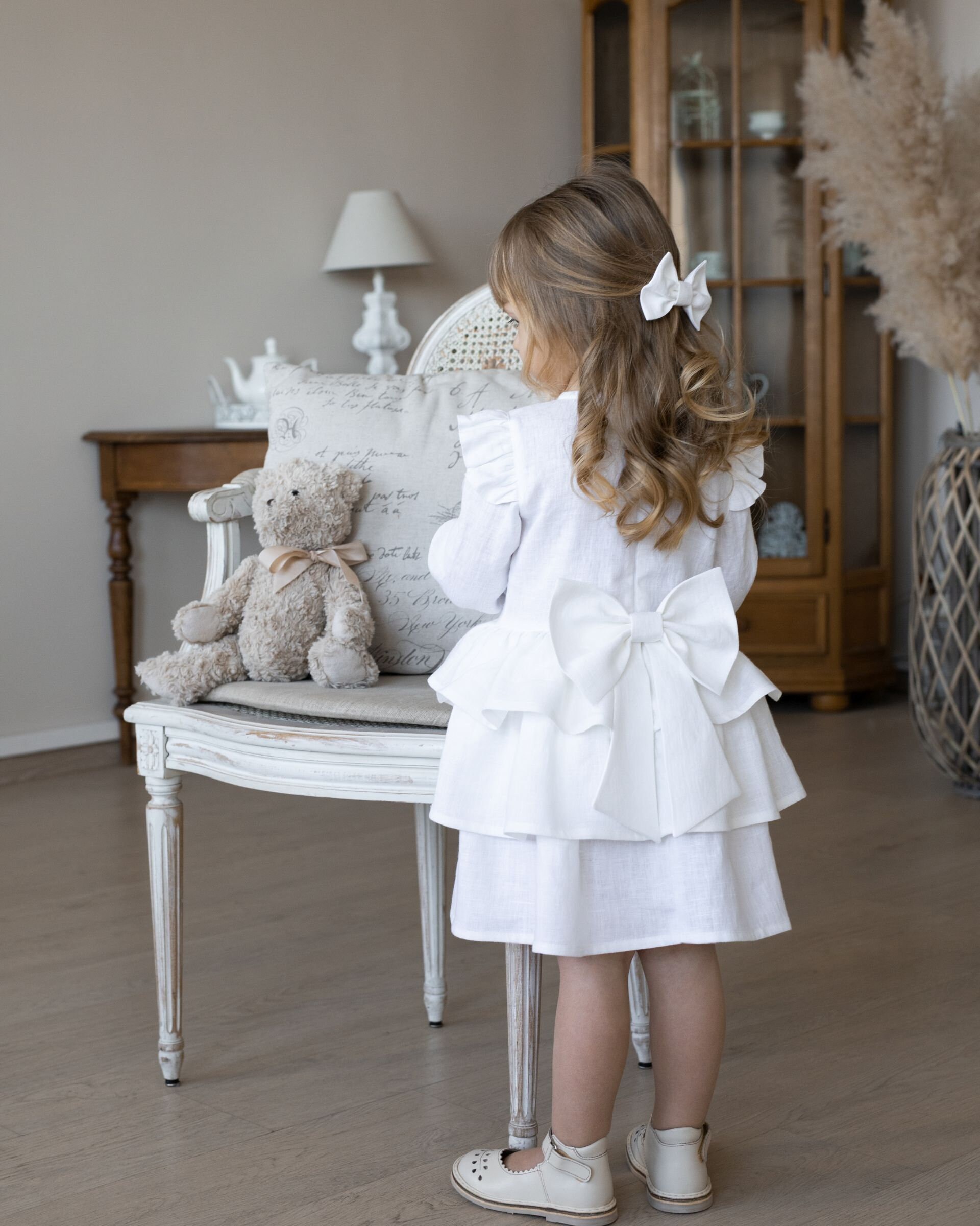 Long Sleeve Girls Linen Dress ASTRA Baby Linen Dress Baptism Dress ...