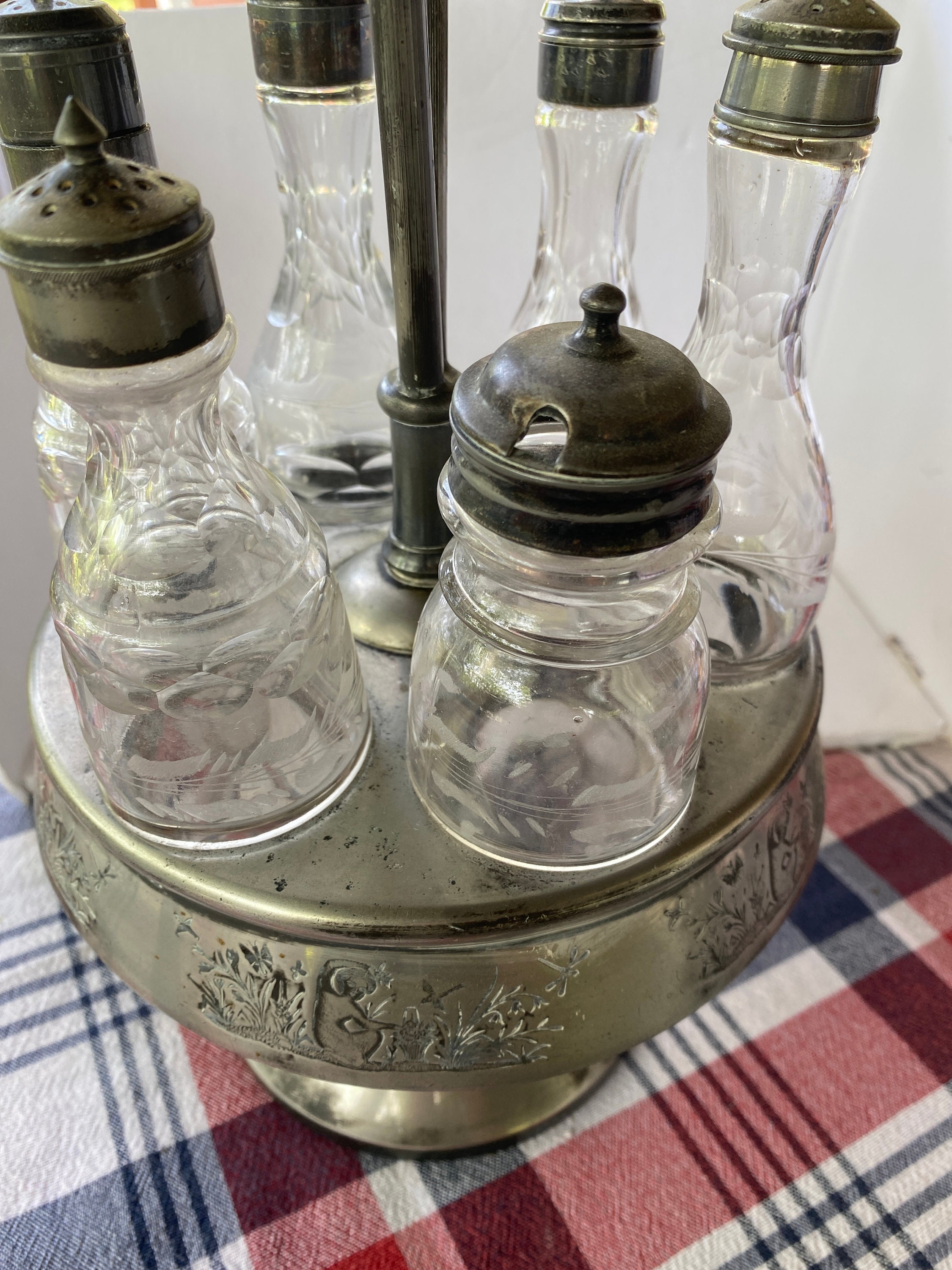 Antique Glass Castor Cruet Silver Plated Set - Etsy