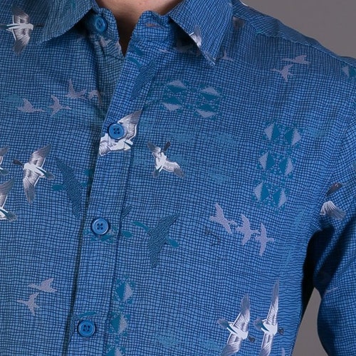 Mens 100% Cotton Long Sleeve Slim Fit Shirt Birds Parrot Blue | Etsy
